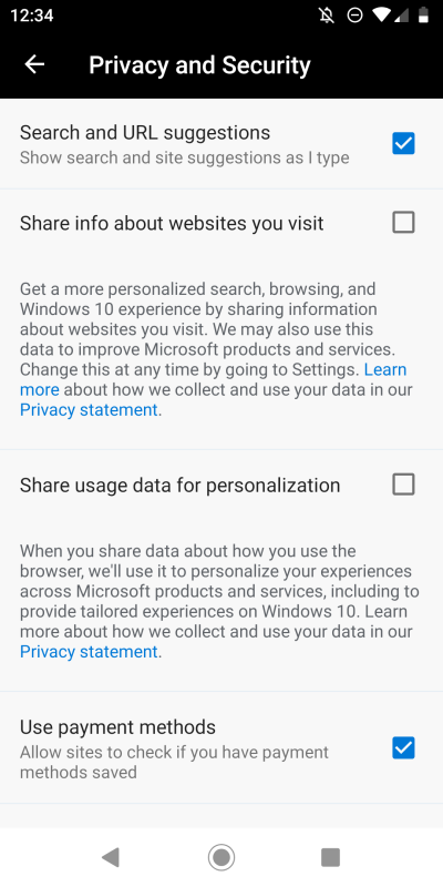 Microsoft Edge on Android - Watch out, sharp objects