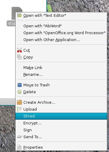 Securely delete files in Linux - with a right-click